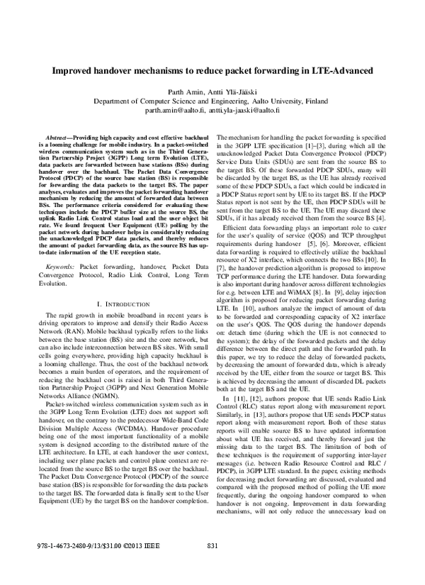 (PDF) Improved handover mechanisms to reduce packet forwarding in LTE-Advanced