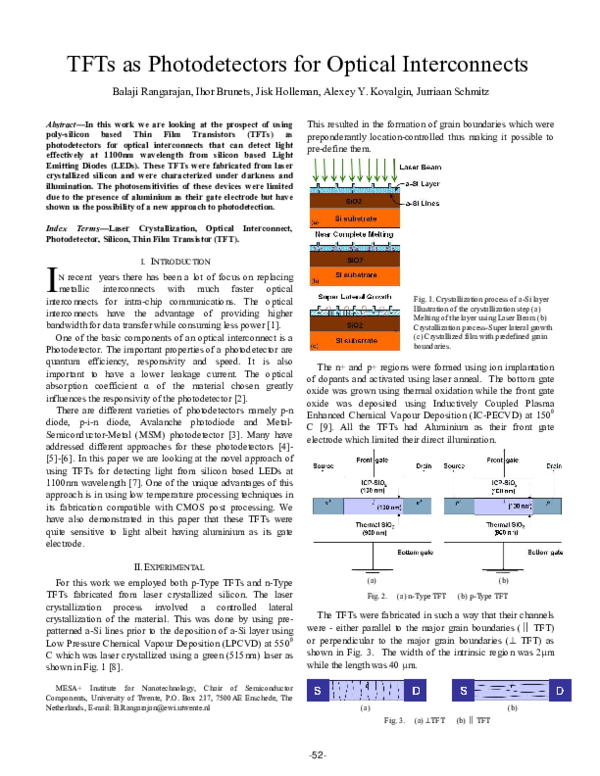 (PDF) TFTs as photodetectors for optical interconnects