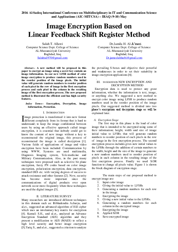 Pdf Image Encryption Based On Linear Feedback Shift Register Method