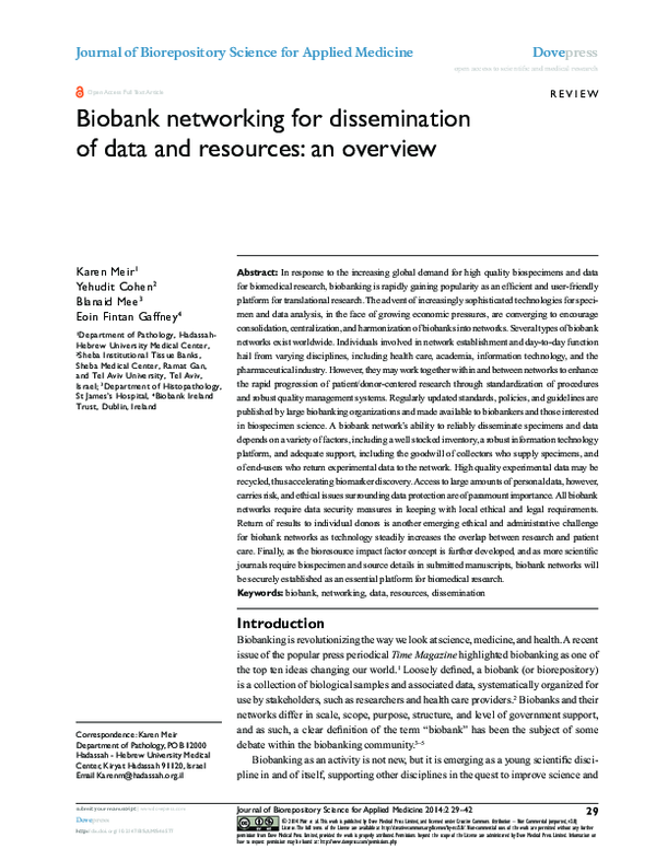 (PDF) Biobank networking for dissemination of data and resources: an ...