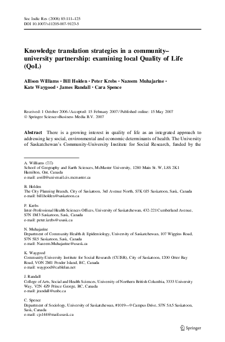 (PDF) Knowledge translation strategies in a community–university ...