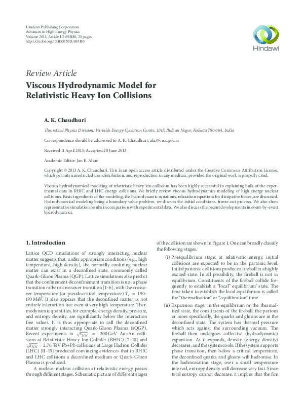 (PDF) Viscous Hydrodynamic Model for Relativistic Heavy Ion Collisions