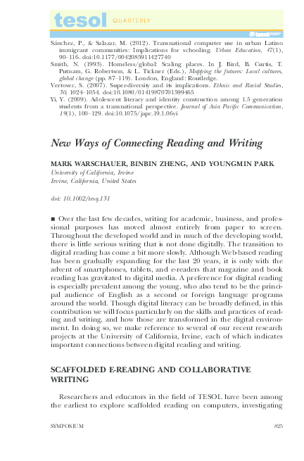 (PDF) New Ways of Connecting Reading and Writing