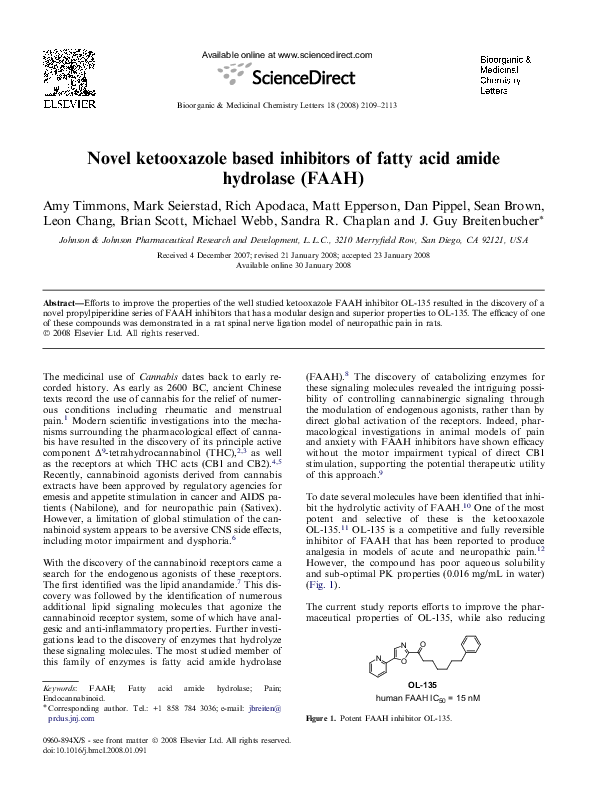 (PDF) Novel ketooxazole based inhibitors of fatty acid amide hydrolase ...