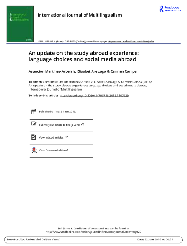 (PDF) International Journal of Multilingualism An update on the study abroad experience ...