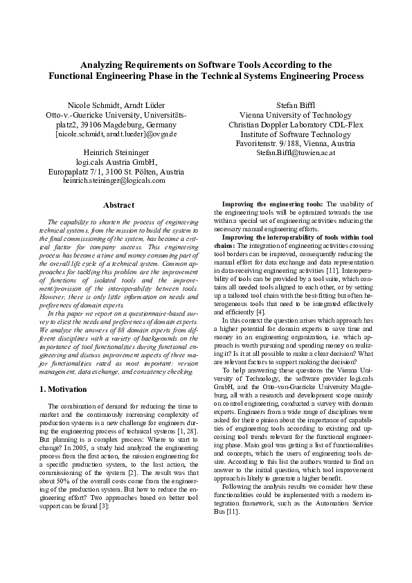(PDF) Analyzing Requirements on Software Tools According to the Functional Engineering Phase in ...