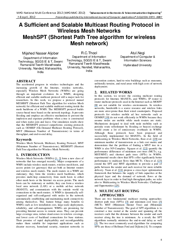 Pdf A Sufficient And Scalable Multicast Routing Protocol In Wireless Mesh Networks Meshspt
