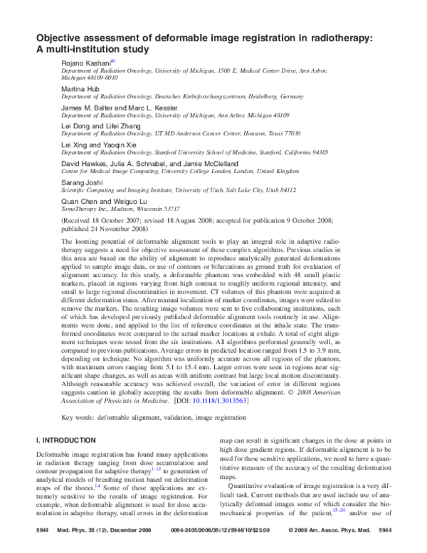 Pdf Objective Assessment Of Deformable Image Registration In