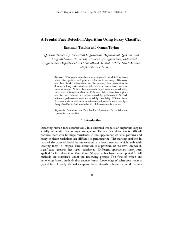 (PDF) A Frontal Face Detection Algorithm Using Fuzzy Classifier خوارزم ...