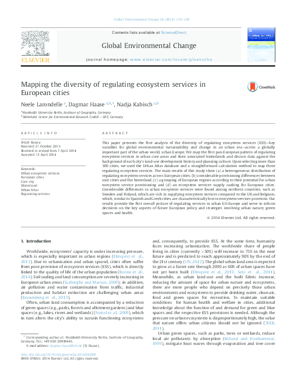 (PDF) Mapping the diversity of regulating ecosystem services in ...
