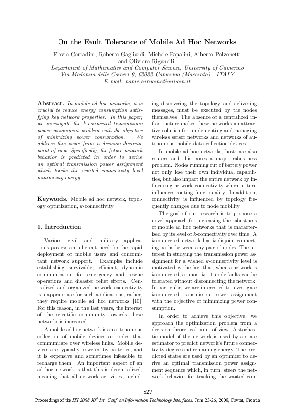 (PDF) On the fault tolerance of mobile ad hoc networks