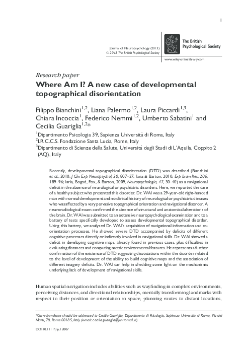 (PDF) Where Am I? A new case of developmental topographical disorientation