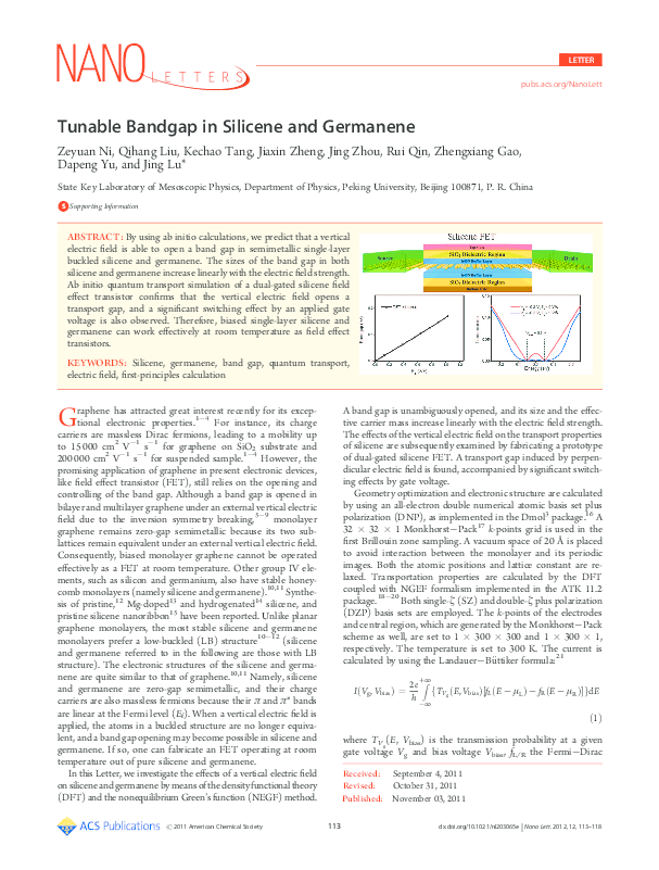 (PDF) Tunable and sizable band gap in silicene by surface adsorption