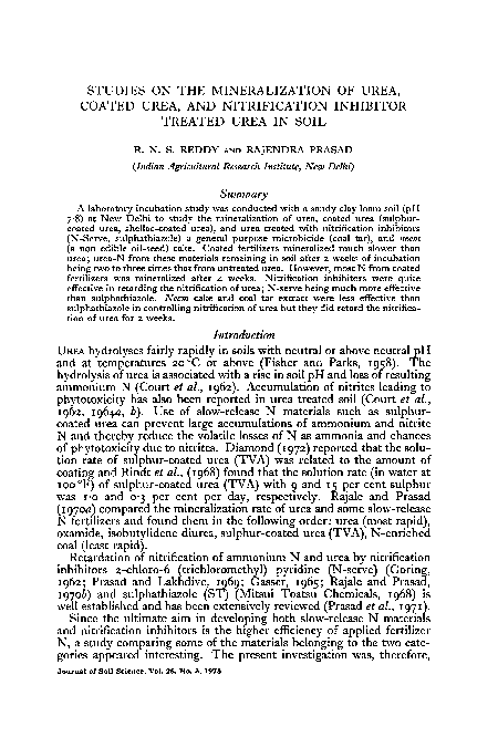 (PDF) Studies on the mineralization of urea, coated urea, and ...