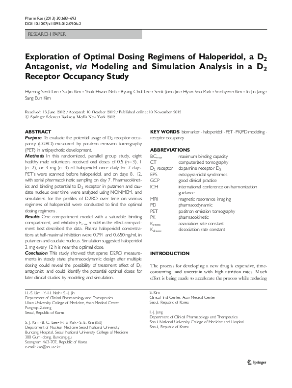 (PDF) Exploration of Optimal Dosing Regimens of Haloperidol, a D2 ...
