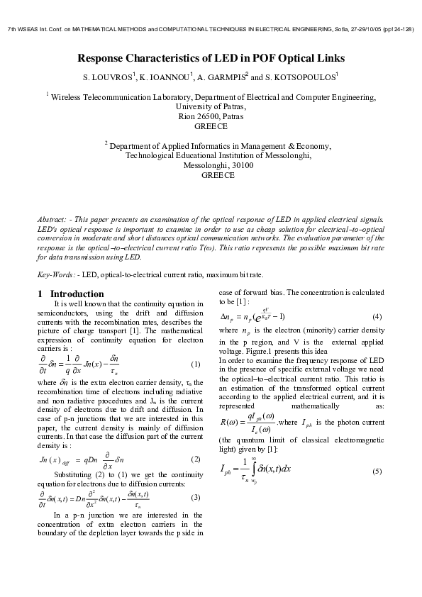 (PDF) Response characteristics of LED in POF optical links