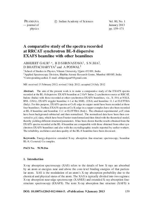 (PDF) A comparative study of the spectra recorded at RRCAT synchrotron ...