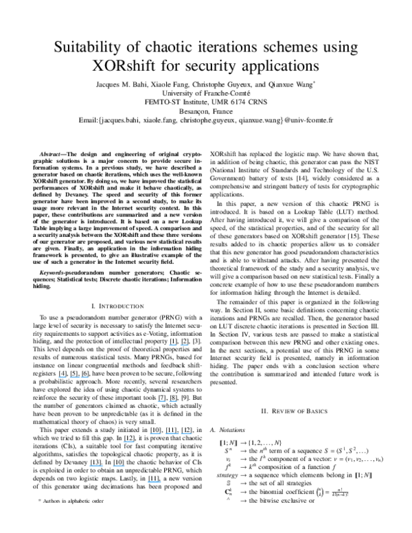 (PDF) Suitability of chaotic iterations schemes using XORshift for ...