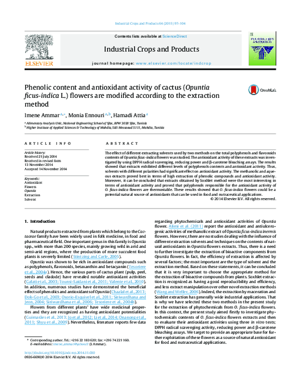(PDF) Phenolic content and antioxidant activity of cantaloupe ( cucumis melo) methanolic extracts