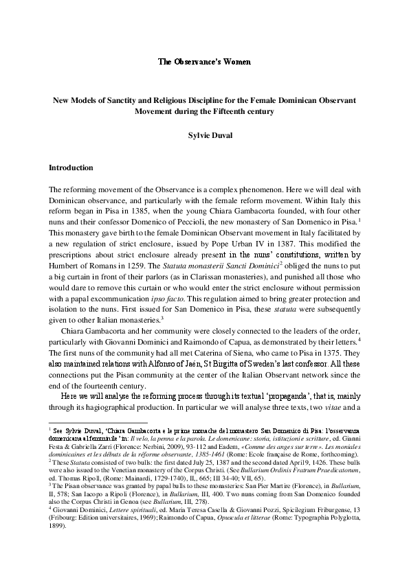 The Observance's Women. New models of Sanctity and Religious discipline ...