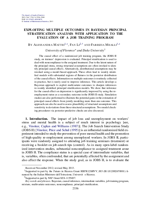 Pdf Exploiting Multiple Outcomes In Bayesian Principal Stratification