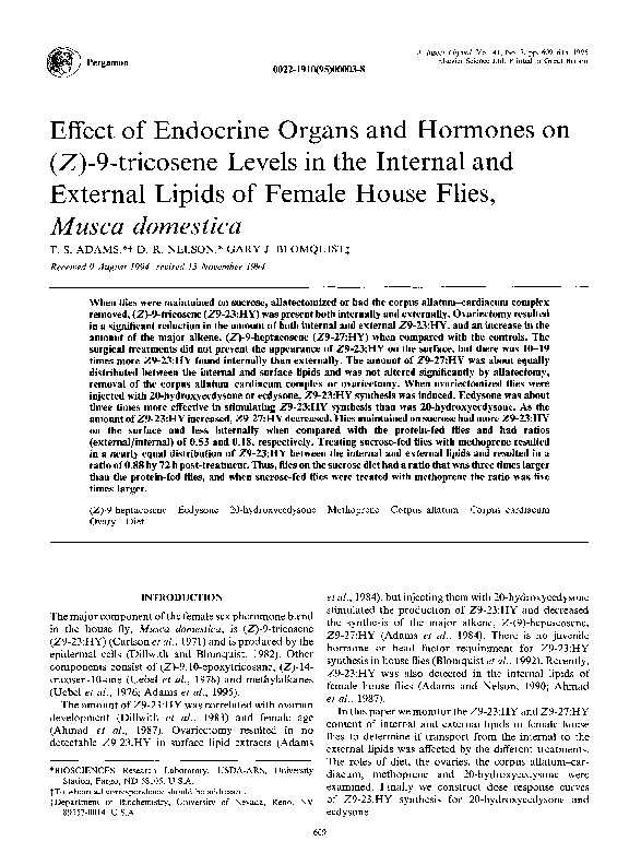 (PDF) Effect of endocrine organs and hormones on (Z)-9-tricosene levels ...