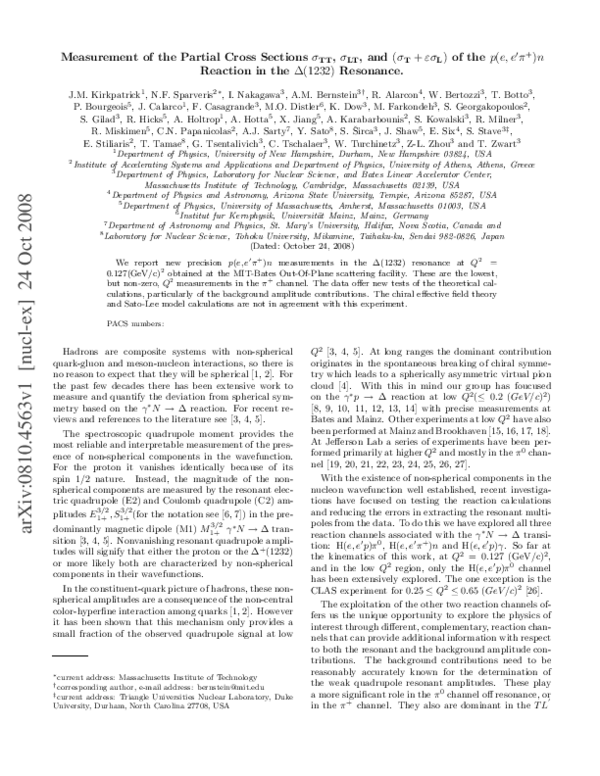 (PDF) Measurement of the partial cross sections σTT, σLT, and (σT + ɛσL ...