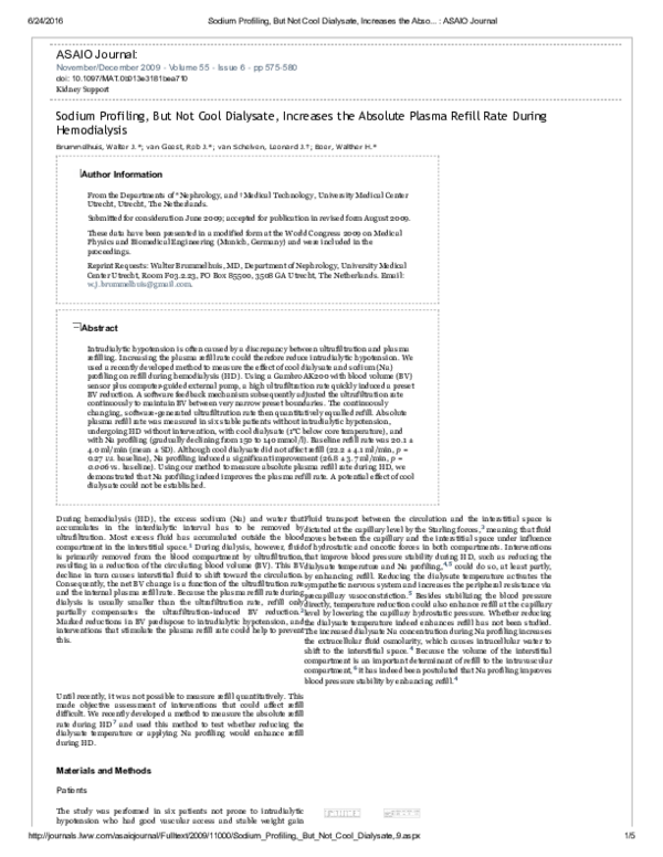(PDF) Sodium Profiling, But Not Cool Dialysate, Increases the Absolute ...