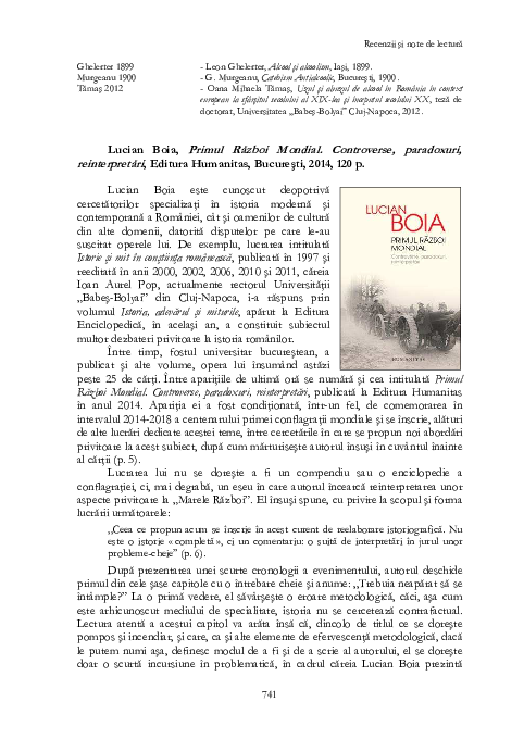 (PDF) Iuliu-Marius MORARIU, Lucian Boia, Primul Război Mondial ...