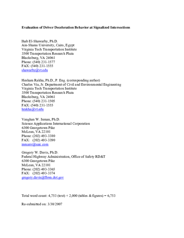 Pdf Evaluation Of Driver Deceleration Behavior At Signalized