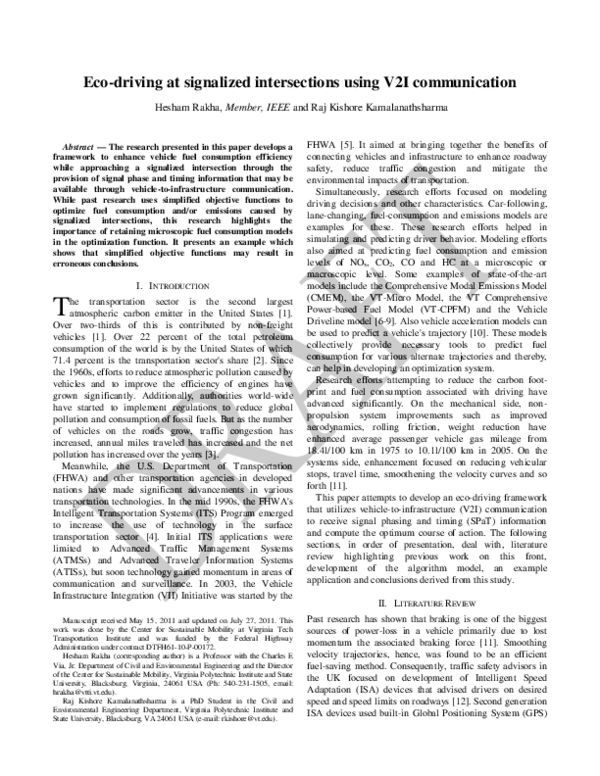 Pdf Eco Driving At Signalized Intersections Using V2i Communication