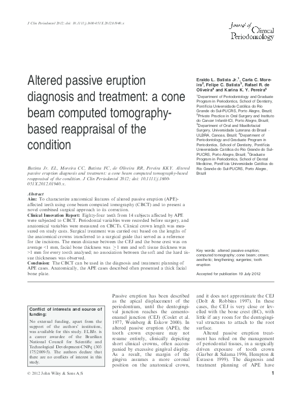 (PDF) Altered passive eruption diagnosis and treatment: a cone beam ...