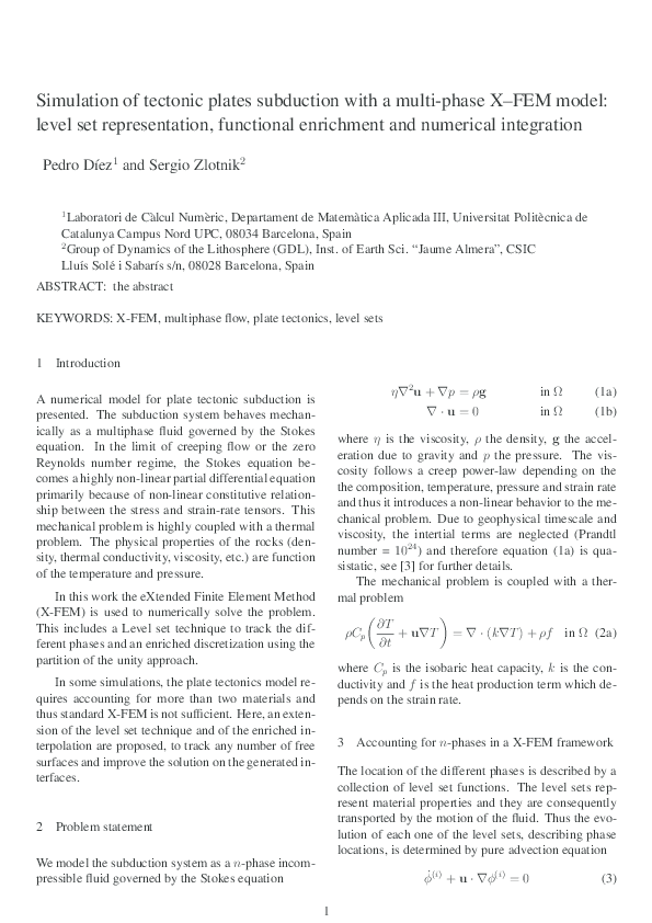 (PDF) Simulation of tectonic plates subduction with a multi-phase X-FEM ...