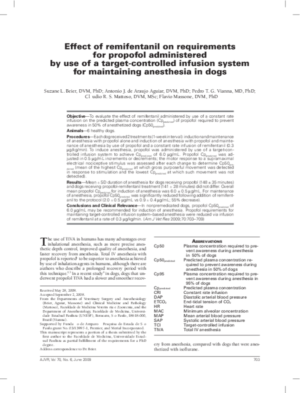 (PDF) Effect of remifentanil on requirements for propofol administered ...