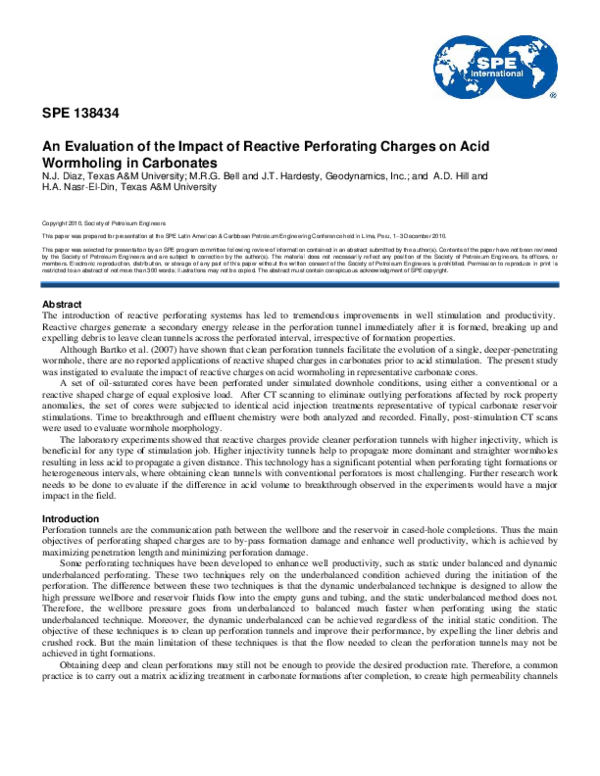 (PDF) An Evaluation of the Impact of Reactive Perforating Charges on ...