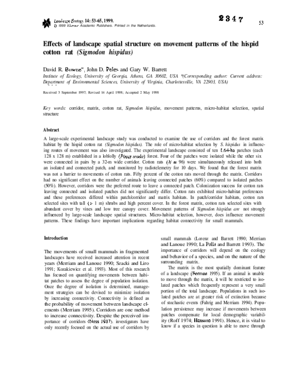 (PDF) Effects of landscape spatial structure on movement patterns of ...