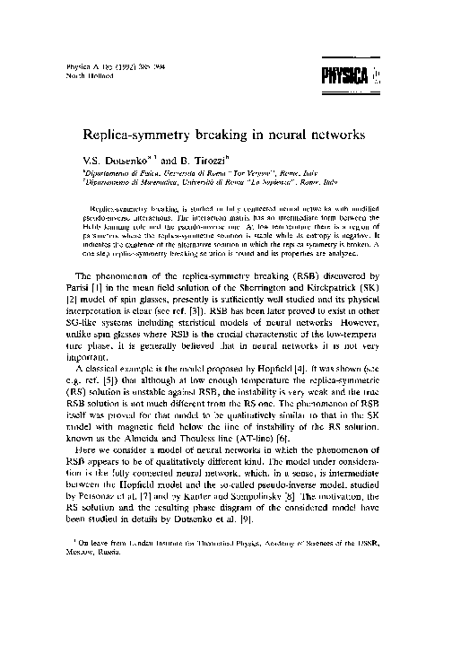 (PDF) Replica-symmetry breaking in neural networks