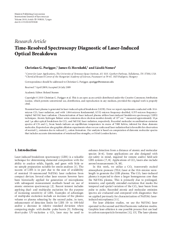 (PDF) Time-Resolved Spectroscopy Diagnostic of Laser-Induced Optical ...