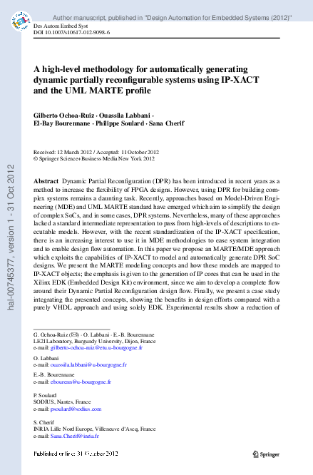 Pdf A High Level Methodology For Automatically Generating Dynamic Partially Reconfigurable