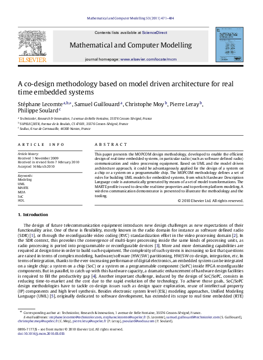 (PDF) A co-design methodology based on model driven architecture for real time embedded systems
