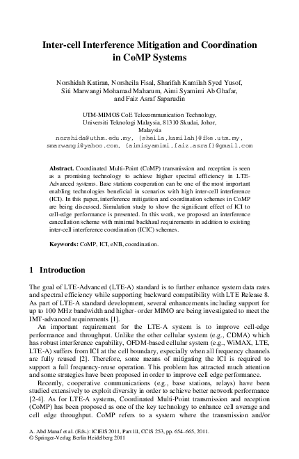 (PDF) Inter-cell Interference Mitigation and Coordination in CoMP Systems