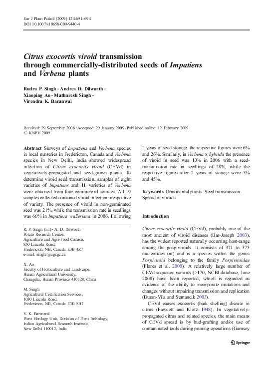 (PDF) Citrus exocortis viroid transmission through commercially ...