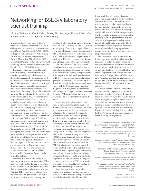 (PDF) Training Scientists for BSL-3/4 Safety
