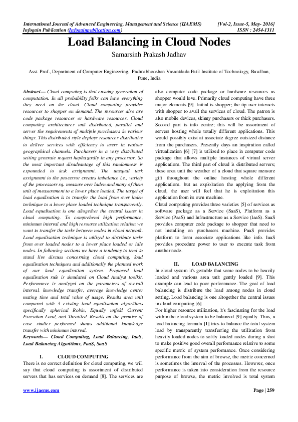 Pdf Load Balancing In Cloud Nodes Ijaems Journal