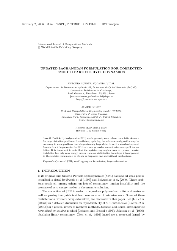 (PDF) UPDATED LAGRANGIAN FORMULATION FOR CORRECTED SMOOTH PARTICLE HYDRODYNAMICS