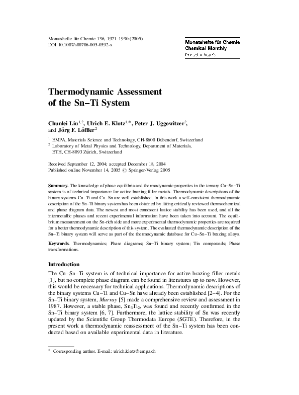 (PDF) Thermodynamic Assessment of the Sn–Ti System