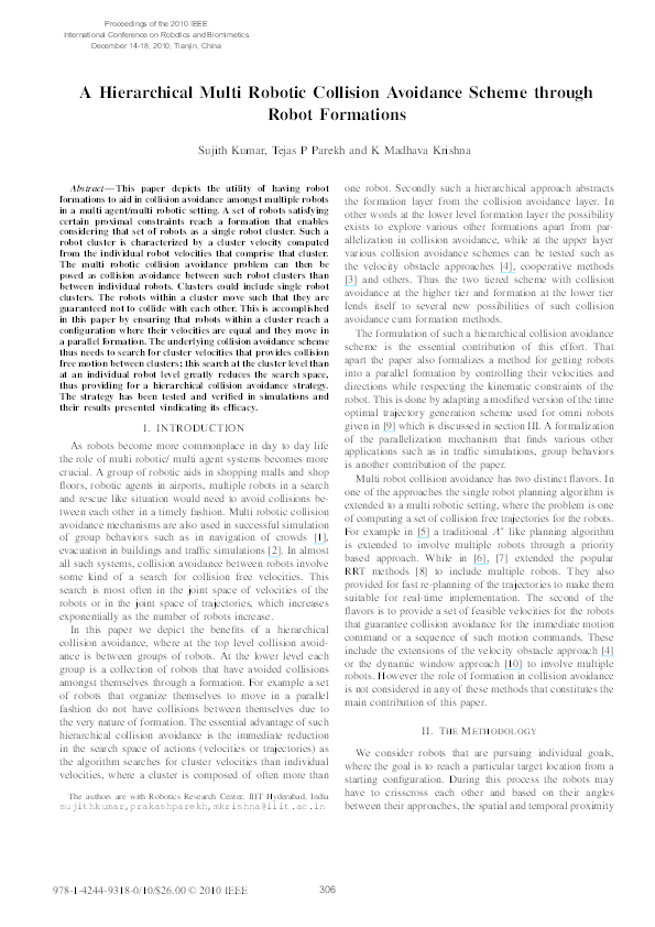 Pdf A Hierarchical Multi Robotic Collision Avoidance Scheme Through Robot Formations 