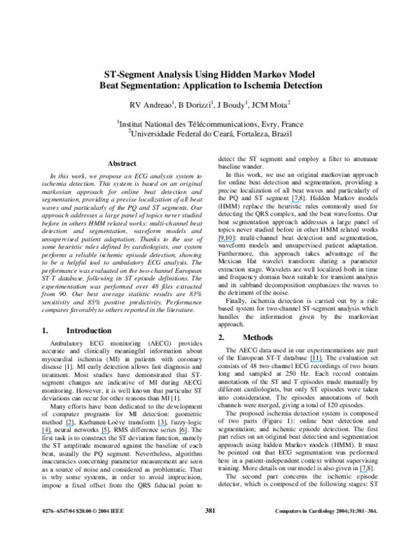 (PDF) ST-segment analysis using hidden markov model beat segmentation: application to ischernia ...