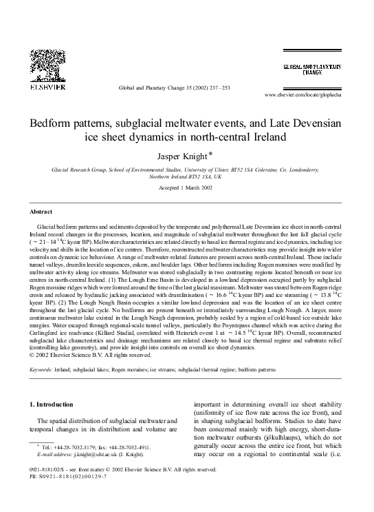 (PDF) Bedform Patterns, Subglacial Meltwater Events, and Late Devensian ...