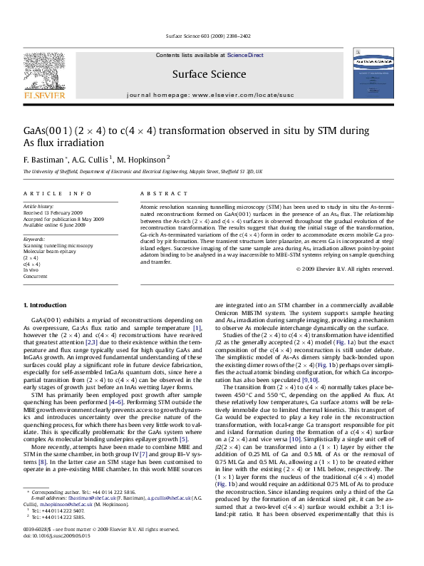 (PDF) GaAs(0 0 1) (2 × 4) to c(4 × 4) transformation observed in situ ...